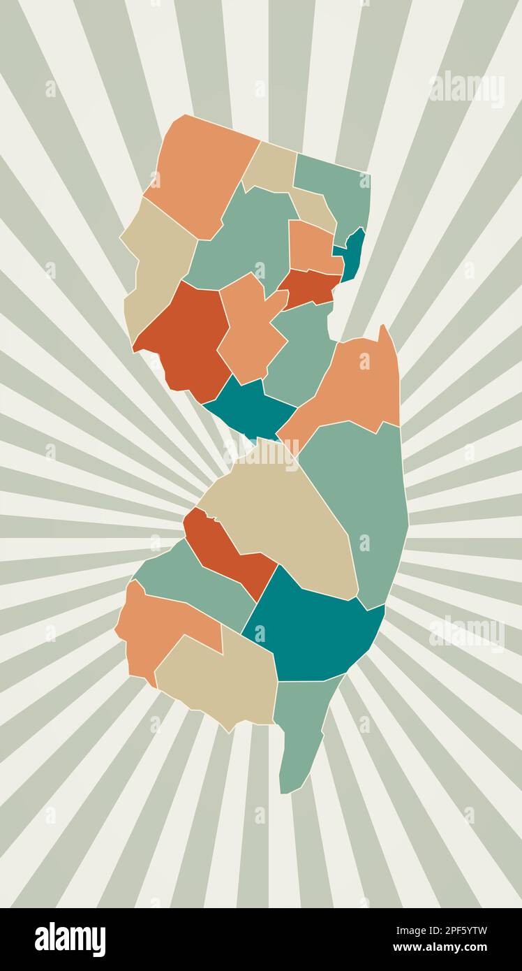New Jersey map. Poster with map of the US state in retro color palette ...