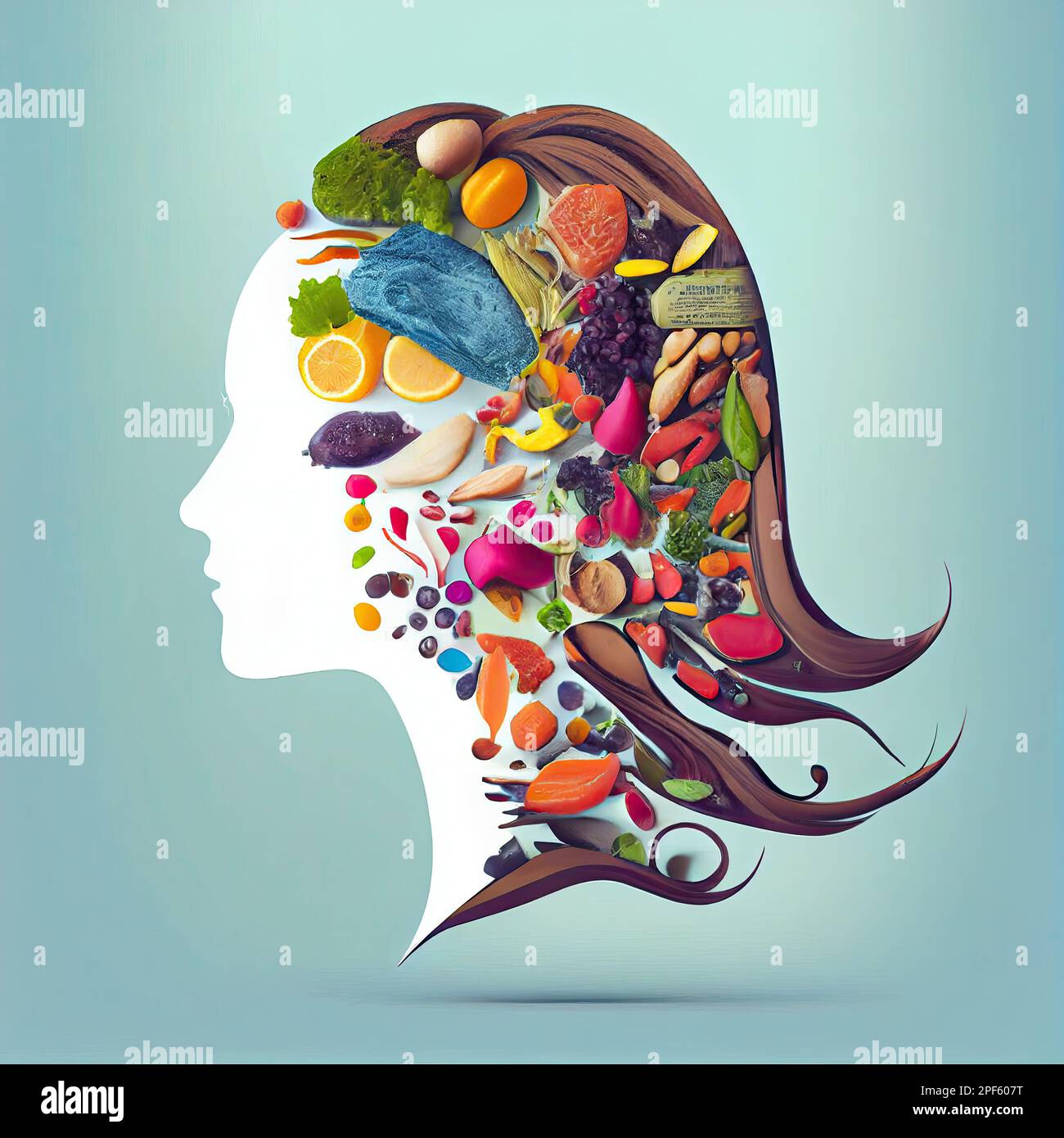 a woman's head made up of fruits and vegetables in the form of a human ...