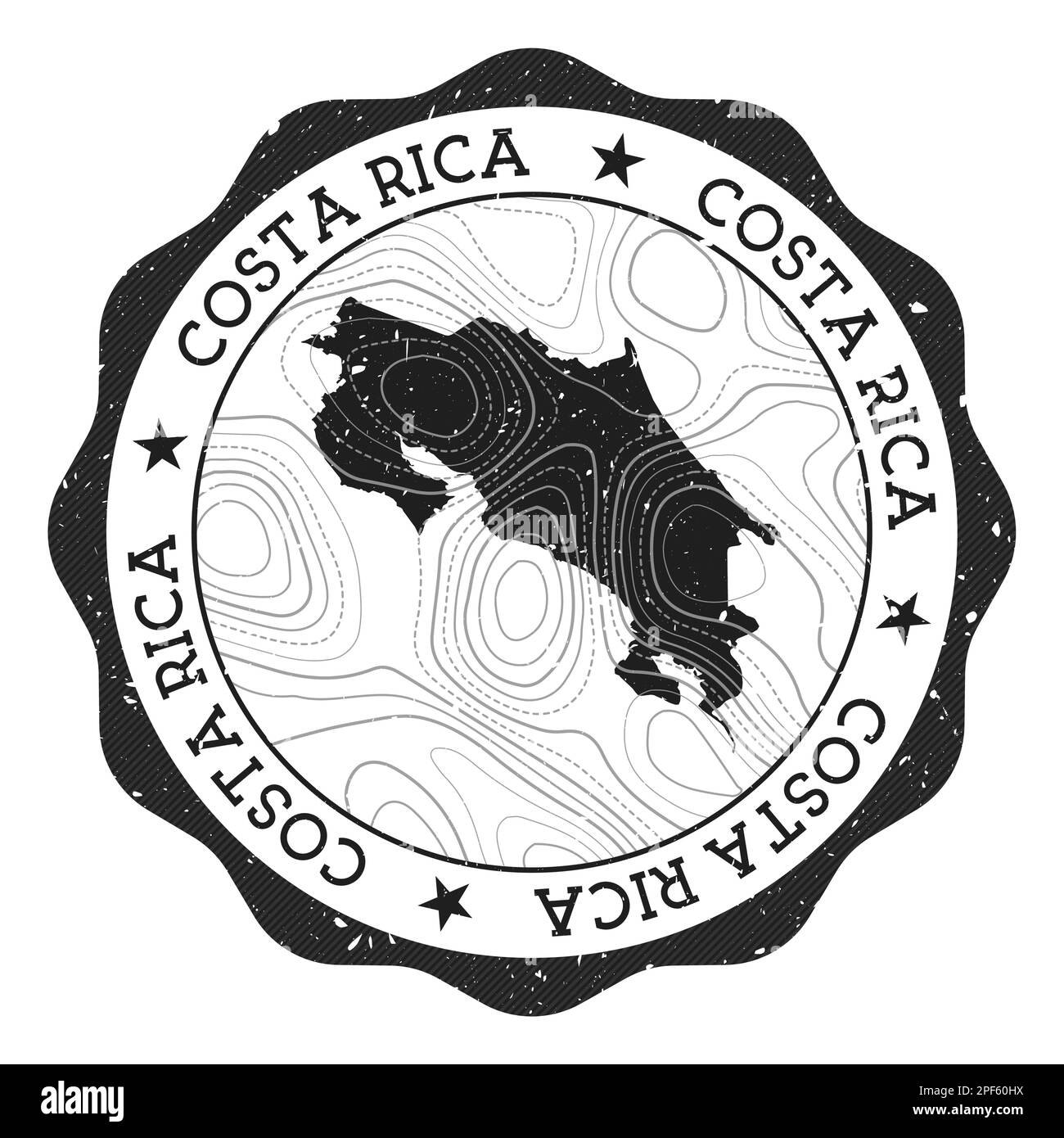 Costa Rica outdoor stamp. Round sticker with map of country with ...
