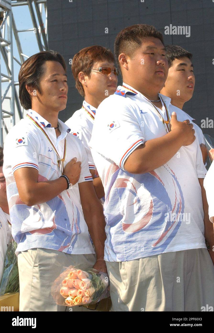 Korean archers, from left, Jang Yong Ho, Park Kyung Mo, Choi Young ...