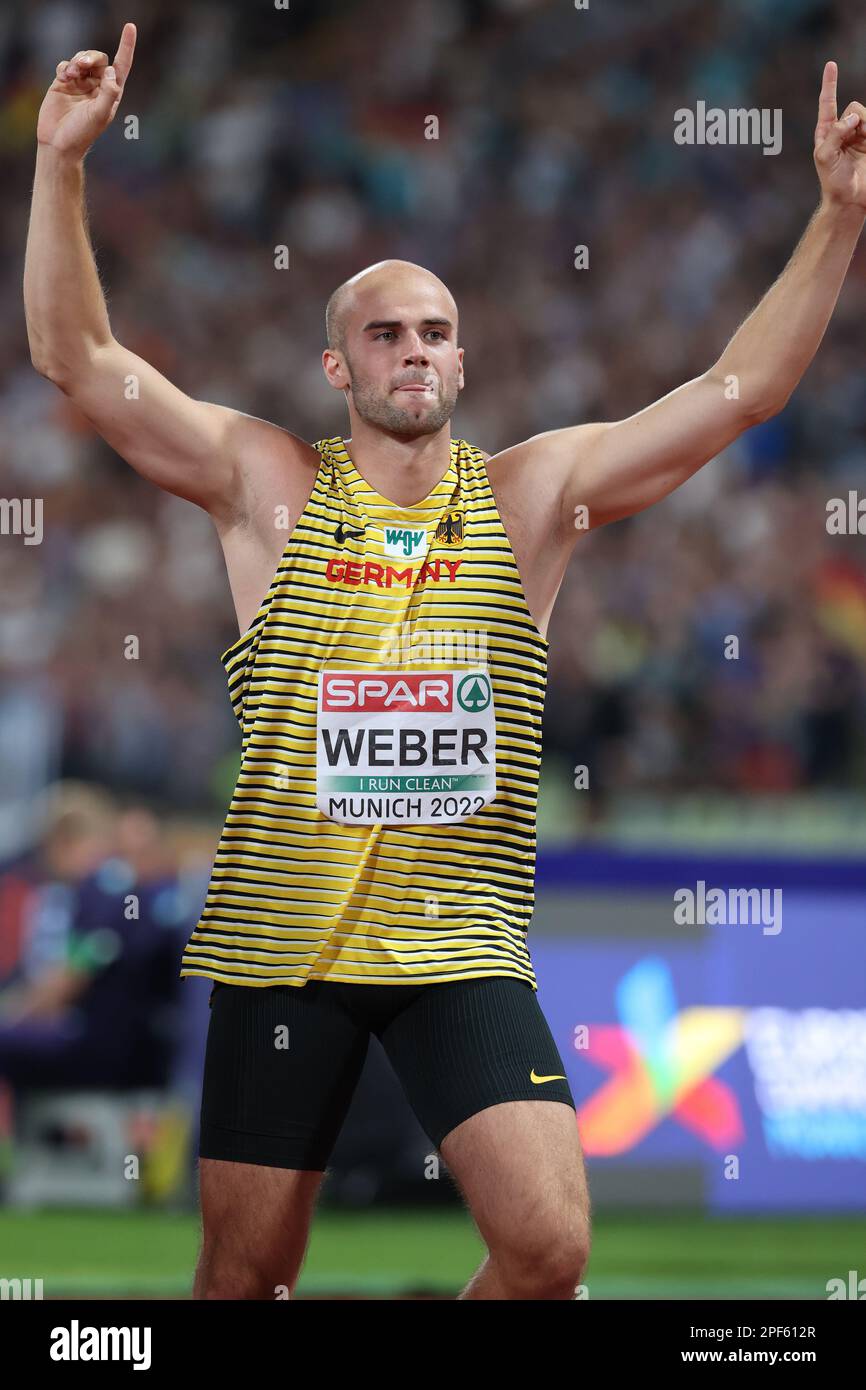 Julian WEBER celebrating after winning the Gold Medal in the Javelin at ...