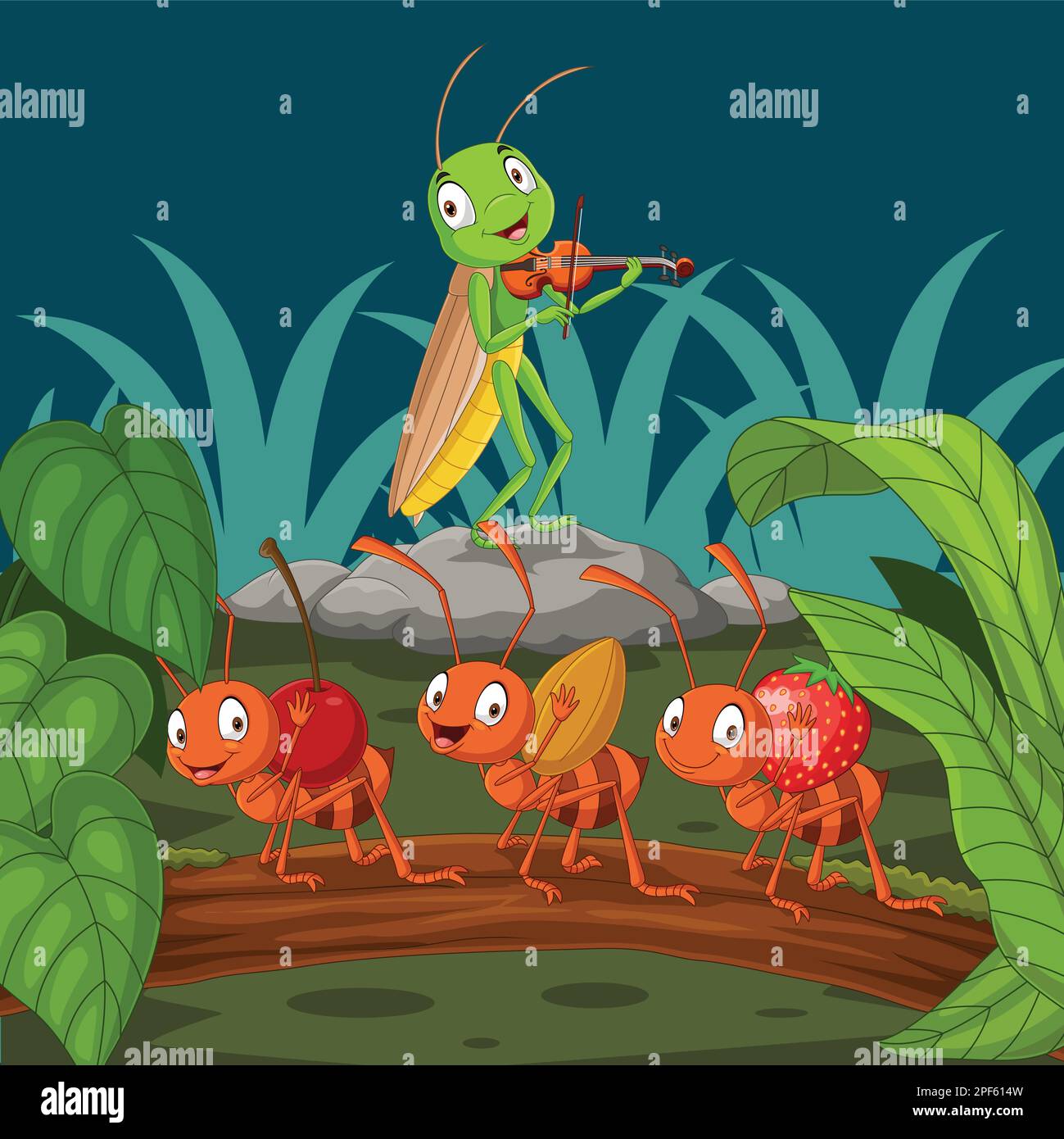 Cartoon ant and grasshopper in the garden Stock Vector Image & Art - Alamy