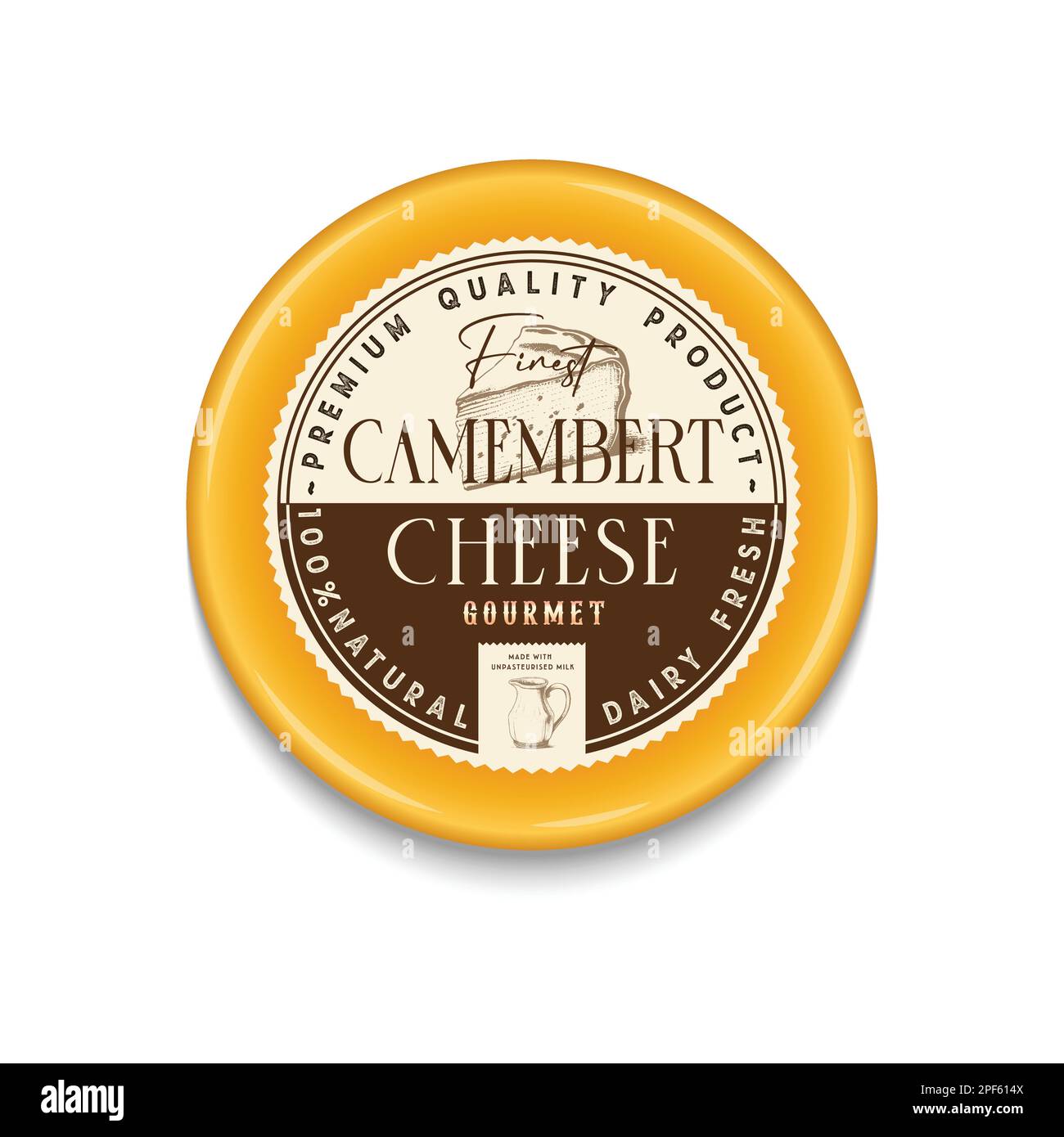 A round Camembert cheese label in vintage style, this design is ...