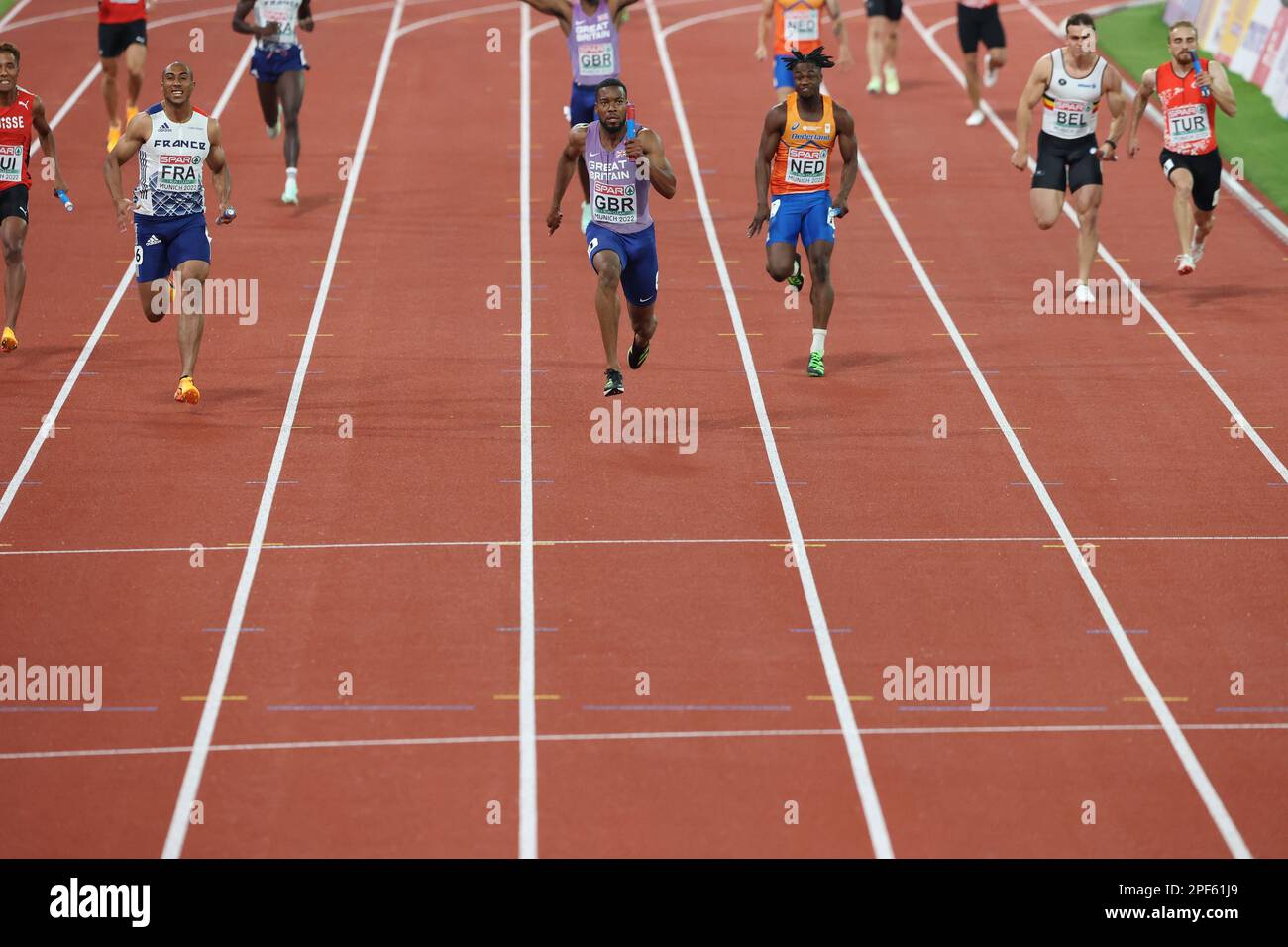 Nethaneel MITCHELL-BLAKE leading in the Great Britain 4 * 100m Relay Team to Gold Medal at the ...