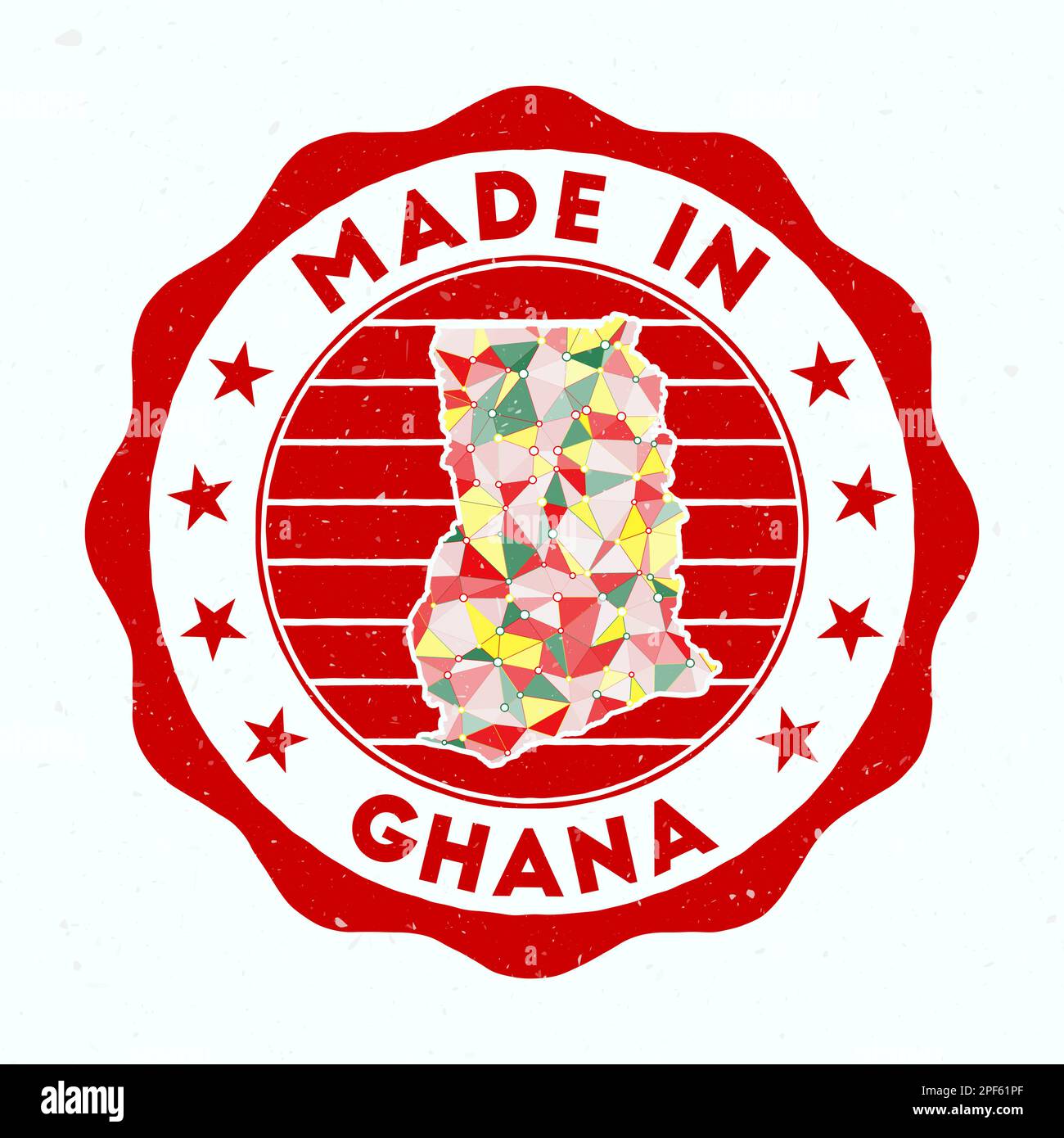 Made in Ghana. Country round stamp. Seal of Ghana with border shape ...