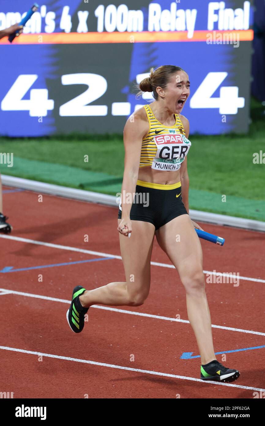 Rebekka HAASE celebrating as she leads in the German 4 *100m Team to ...