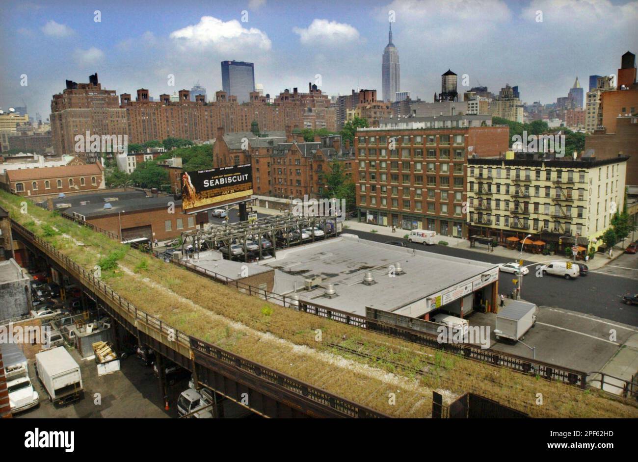 A rooftop view of the High Line, a 1.5-mile-long elevated steel ...