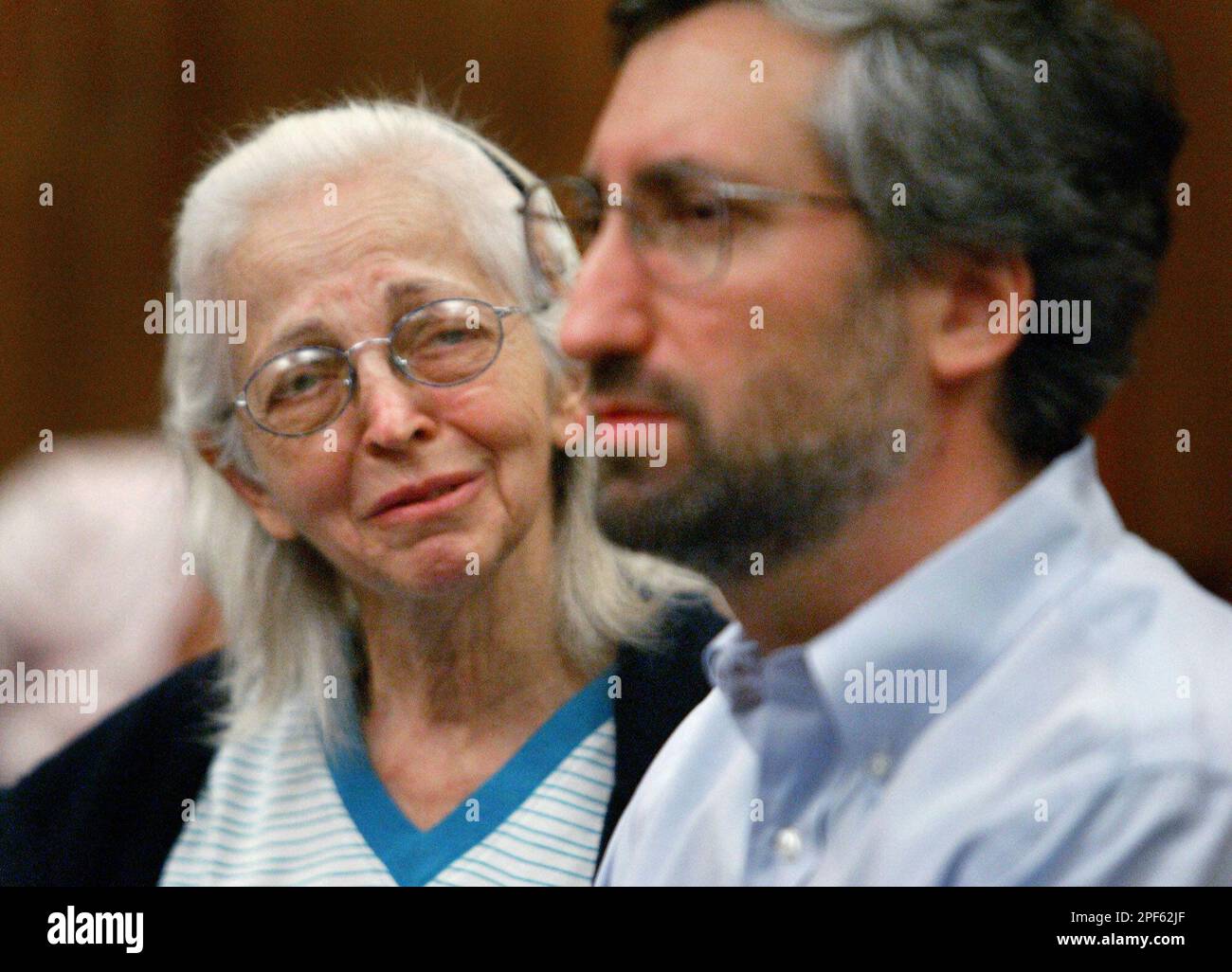 Naomi Kidder looks at her son-in-law Alan Sidman of Wellesley, Mass., in Dedham District Court ...