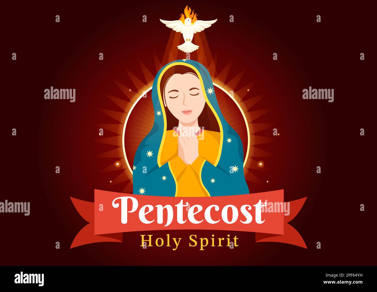 Pentecost Sunday Illustration with Flame and Holy Spirit Dove in Catholics or Christians ...