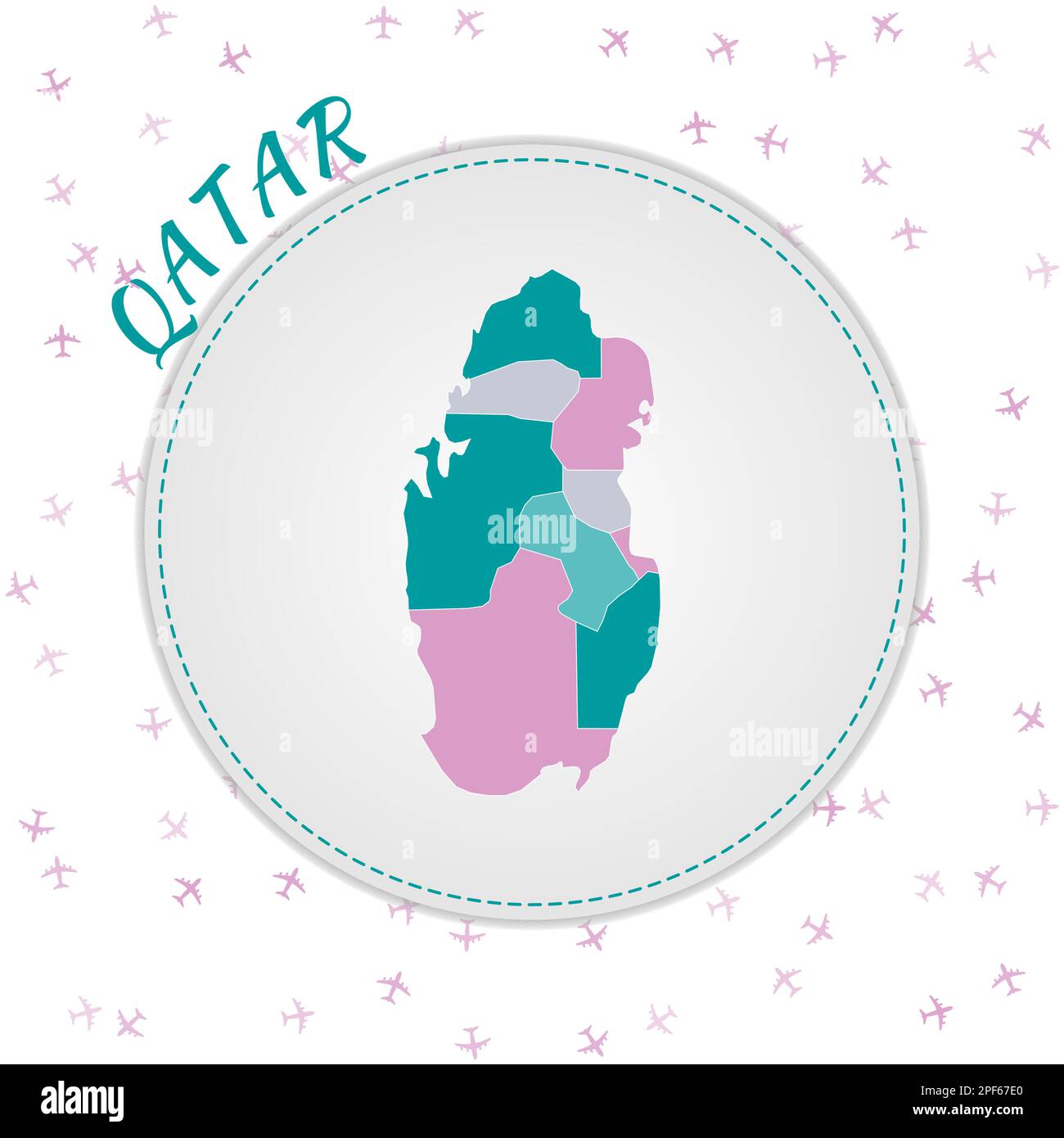 Qatar map design. Map of the country with regions in emerald-amethyst ...