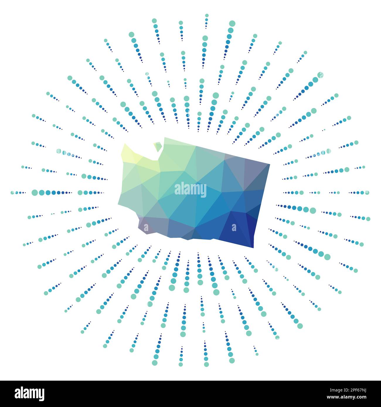 Shape of Washington, polygonal sunburst. Map of the US state with ...