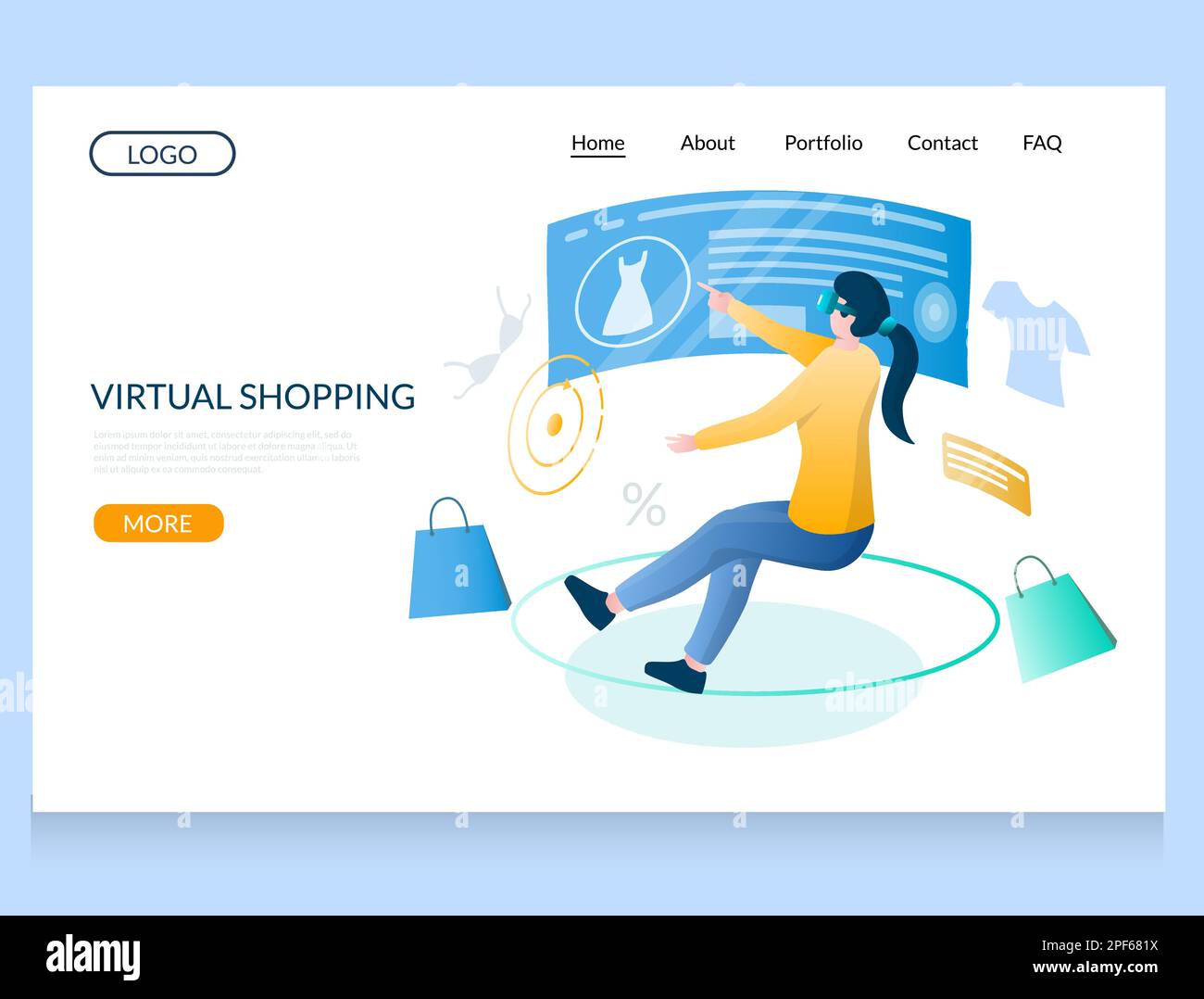 Virtual shopping vector website landing page design template Stock ...