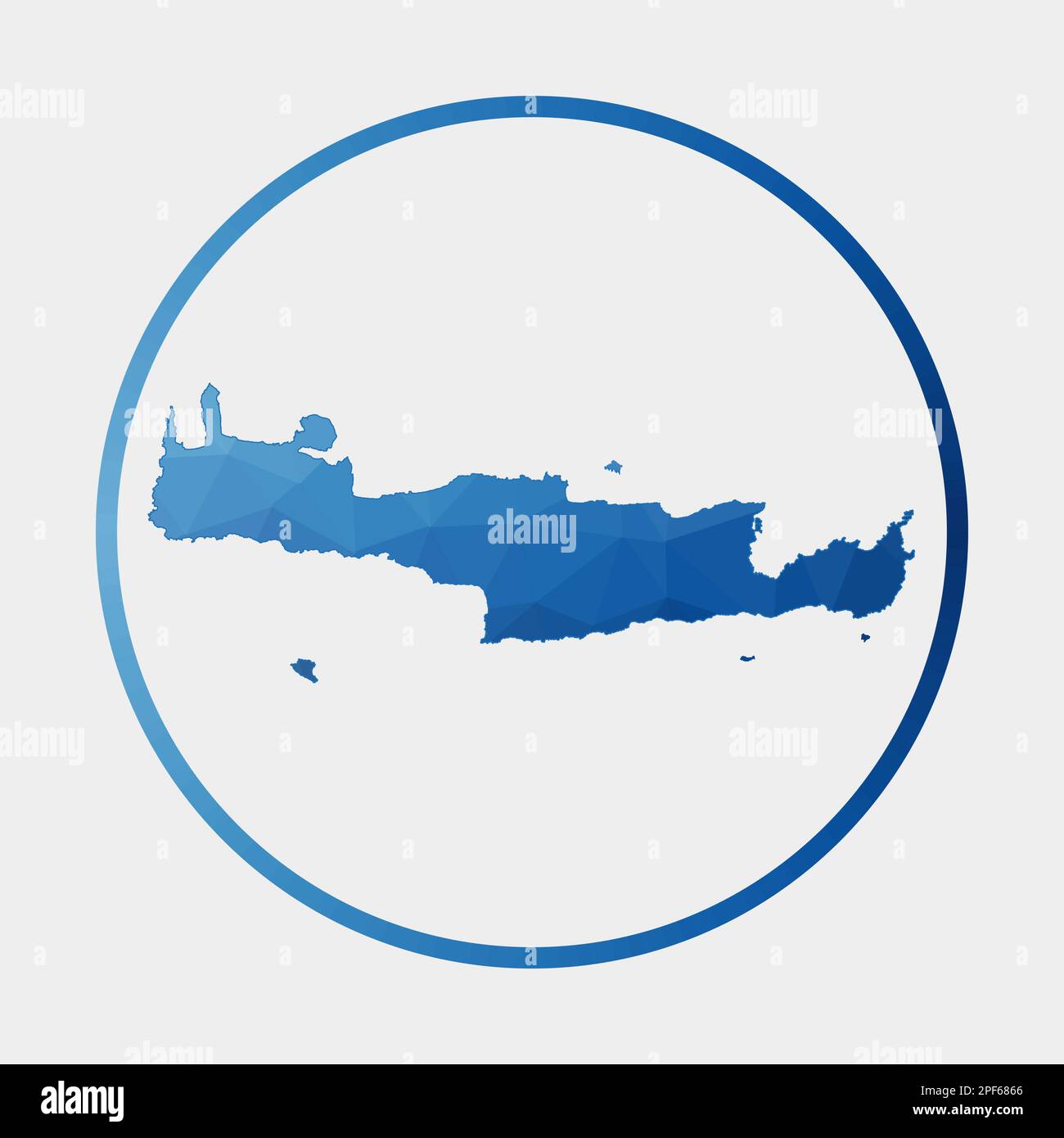 Crete icon. Polygonal map of the island in gradient ring. Round low ...