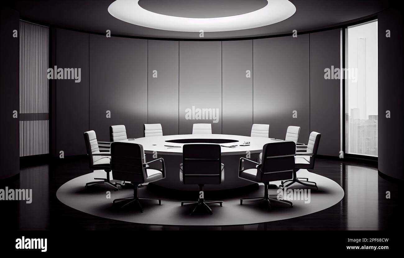 A Round Table And Chairs In A Meeting Room With A Circular Ceiling