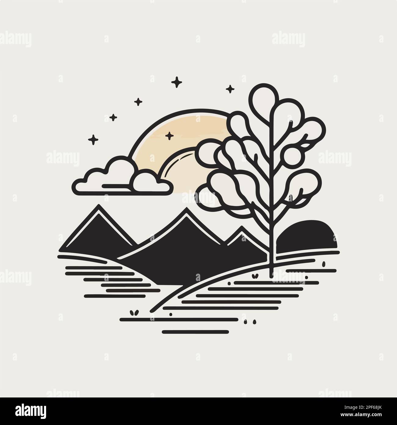 Flat linear landscape icon symbol line art modern tag vector design ...