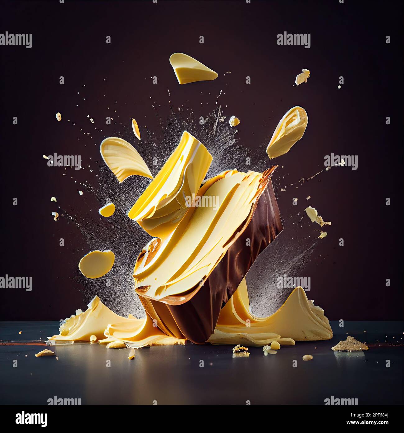 chocolate and bananas falling into each other pieces in the same ...