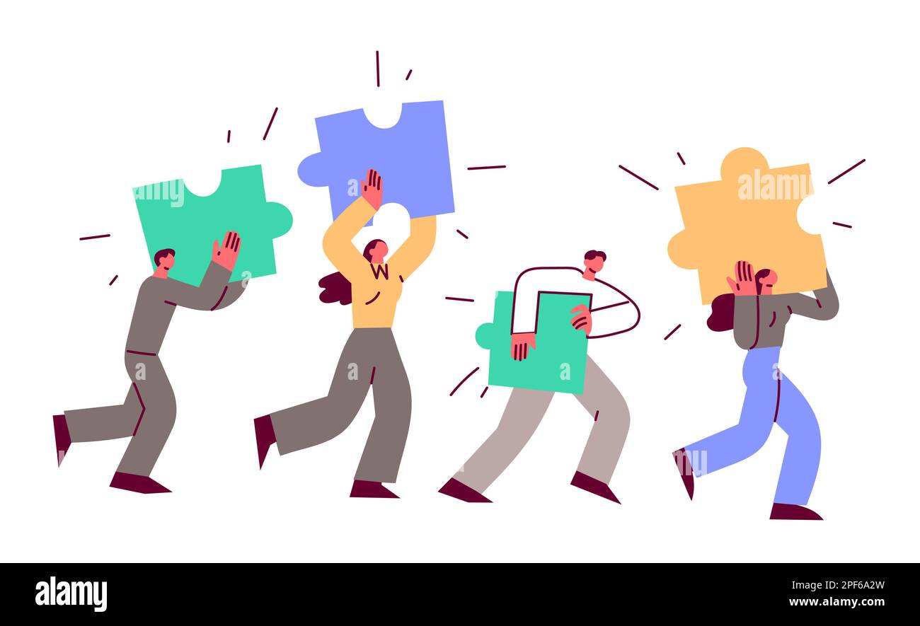 Business people running with puzzle pieces Stock Vector Image & Art - Alamy