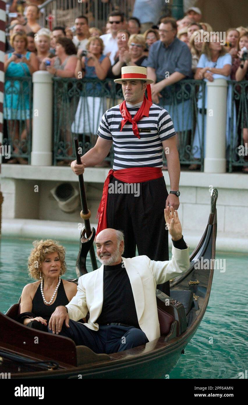 Sean Connery, right, arrives with his wife Micheline on a gondola at ...