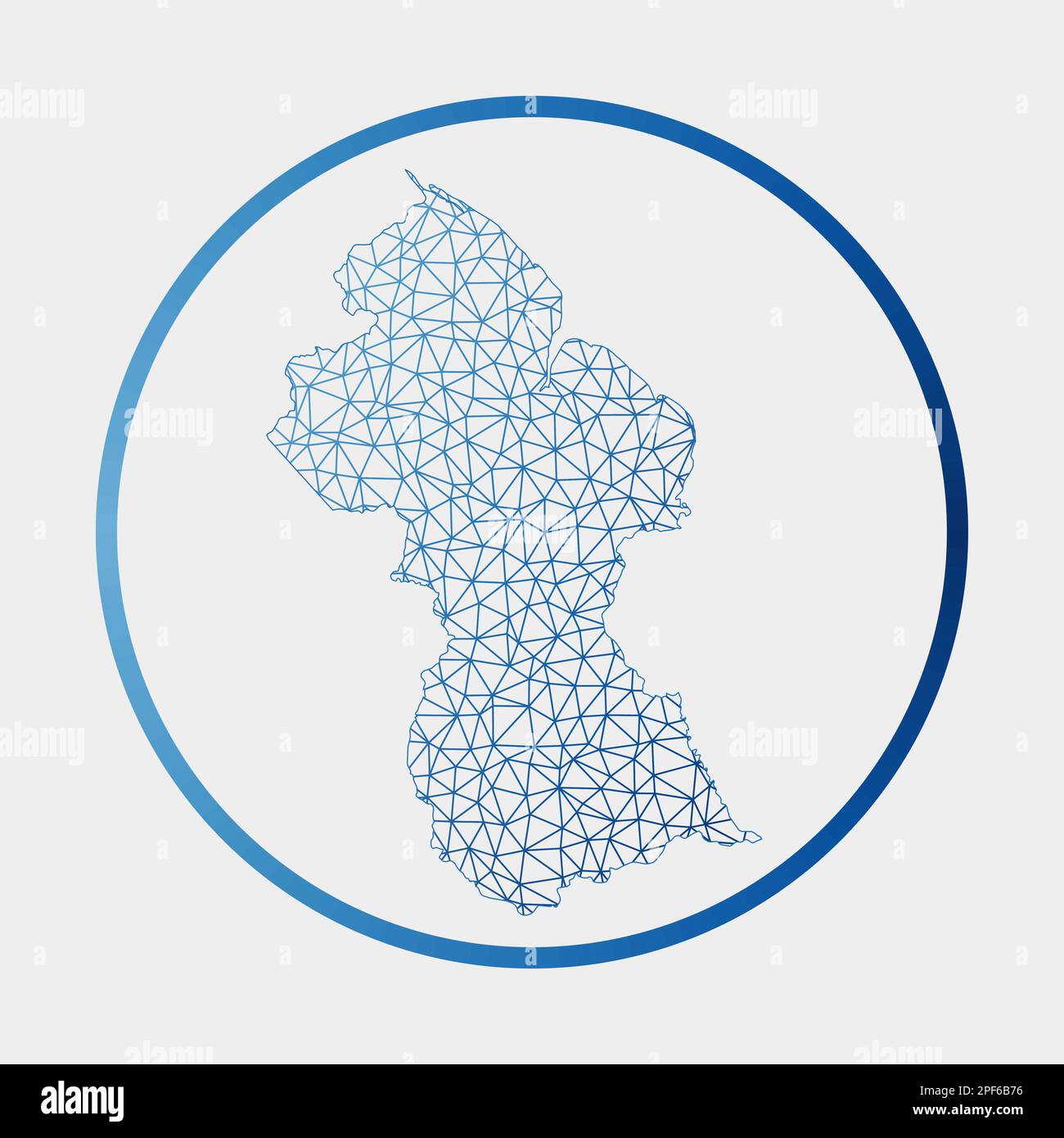 Guyana icon. Network map of the country. Round Guyana sign with gradient ring. Technology ...