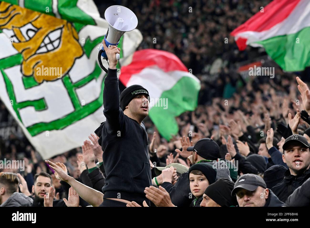 Ferencvaros supporters cheer during the Europa League round of 16, 2nd ...