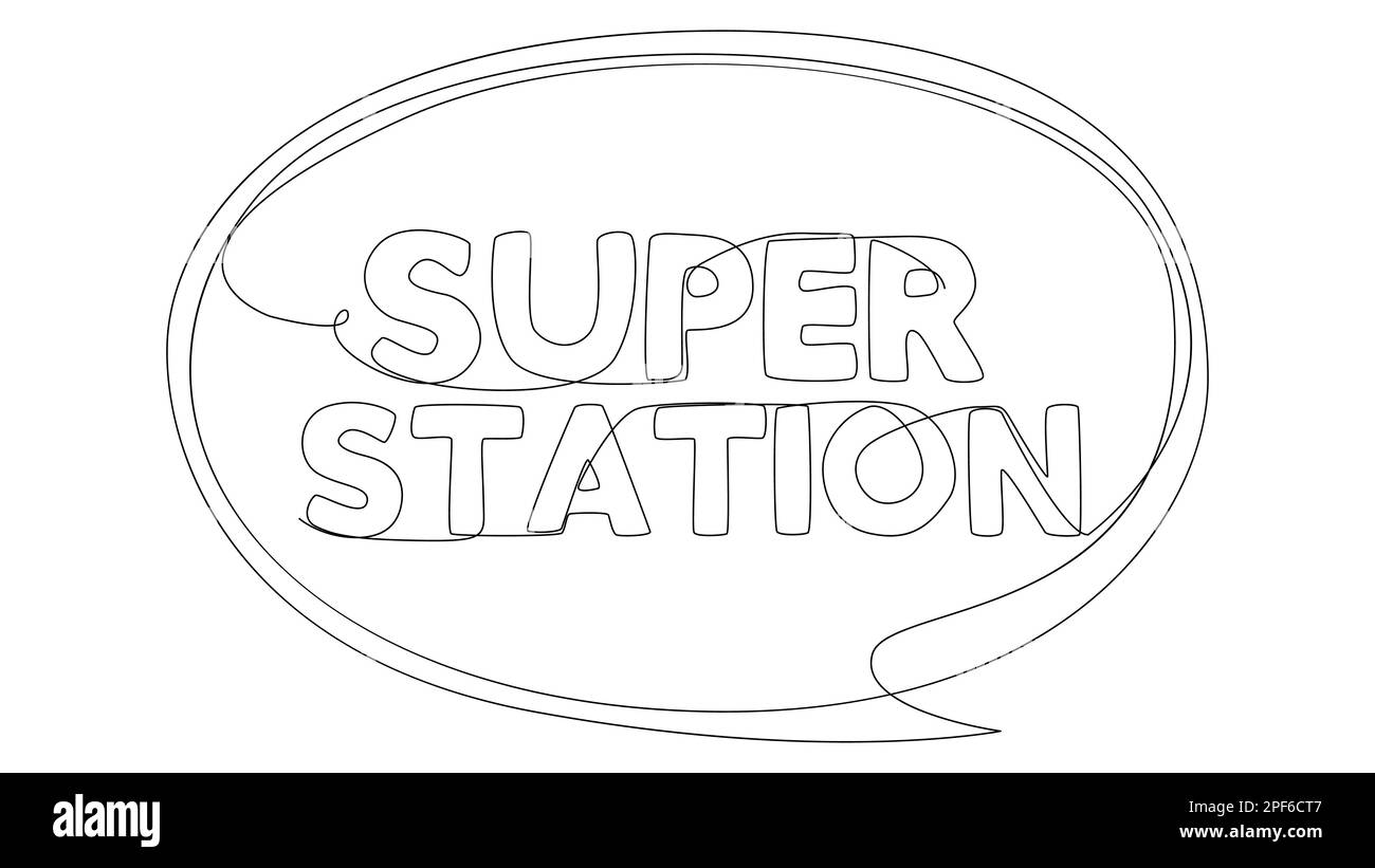 One Continuous Line Of Speech Bubble With Super Station Text Thin Line