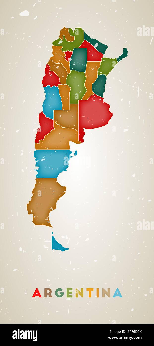 Argentina map. Country poster with colored regions. Old grunge texture ...