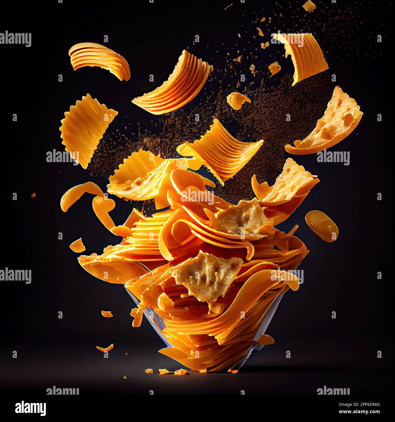 some food that is falling into a glass bowl on a black background with ...