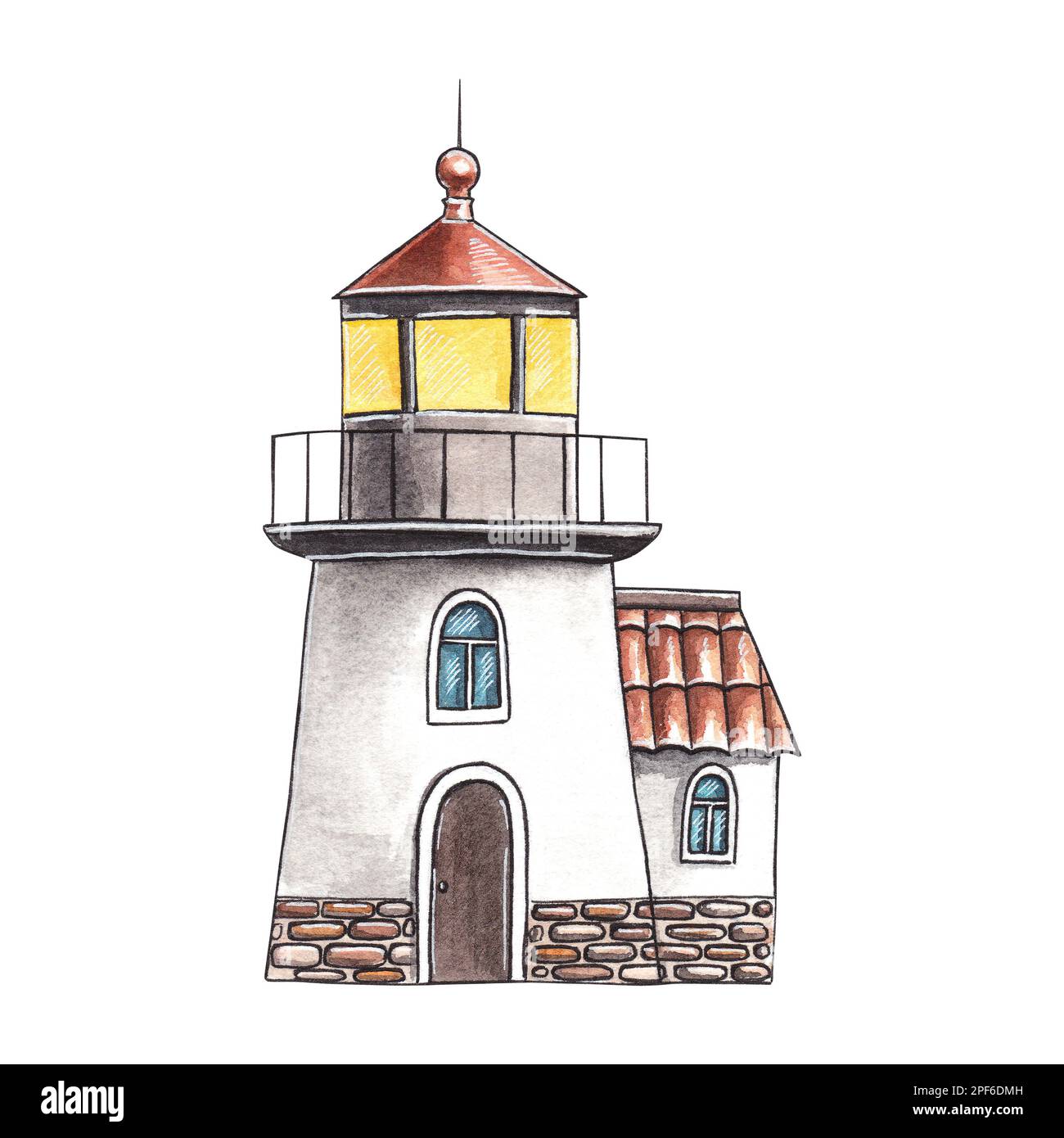 Lighthouse isolated on white background. Watercolor hand drawn ...