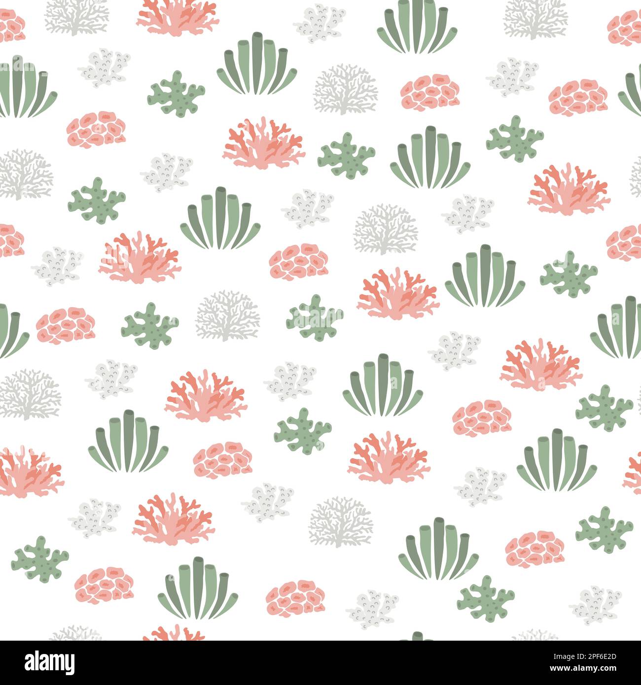 Vector seamless pattern with algae, corals.Underwater cartoon creatures ...