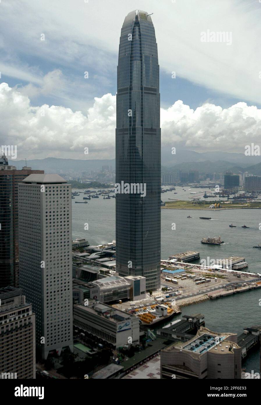 Two International Finance Centre (Two IFC), center, stands against the ...
