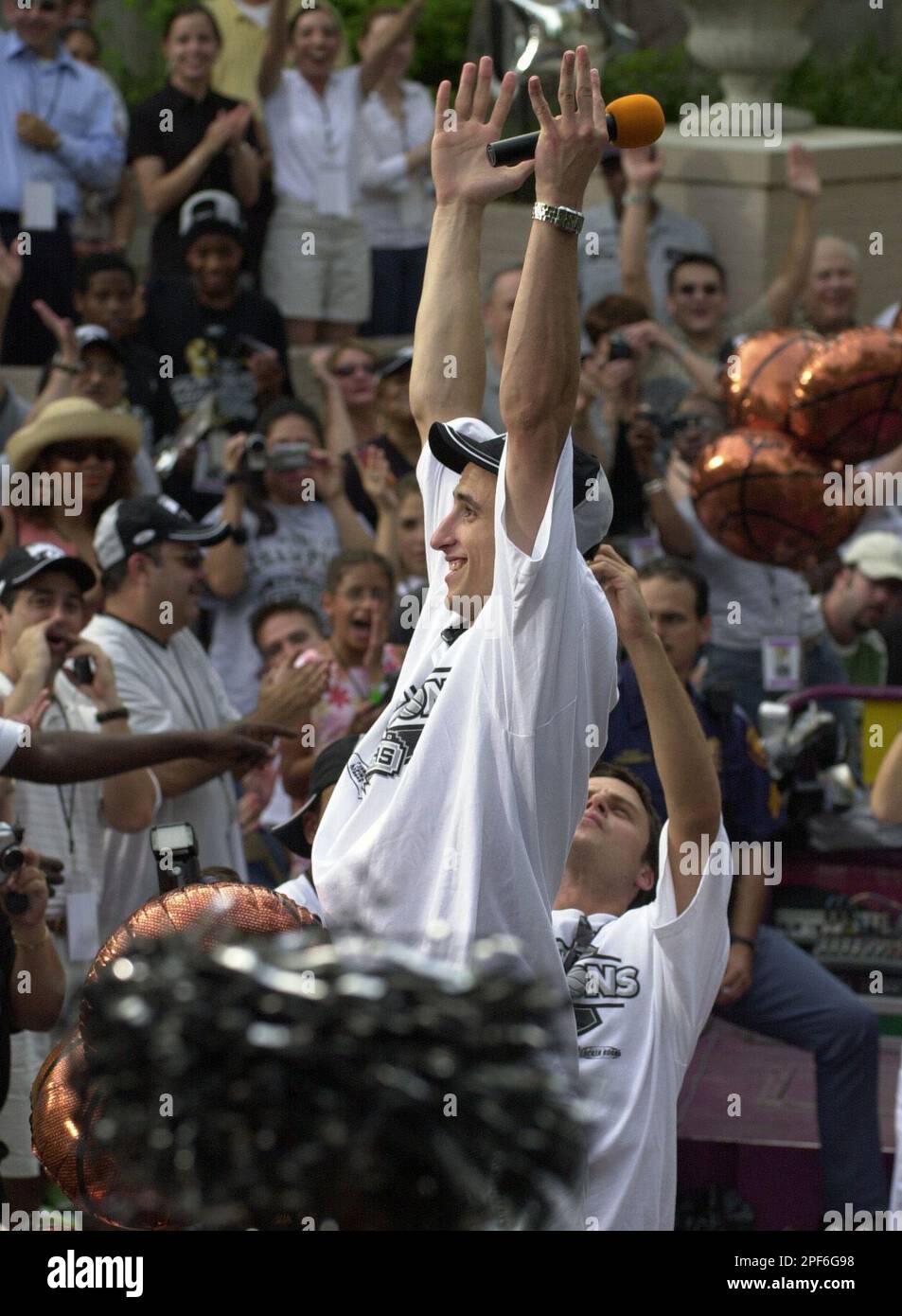 San Antonio Spurs guard Manu Ginobili of Argentina responds to the ...