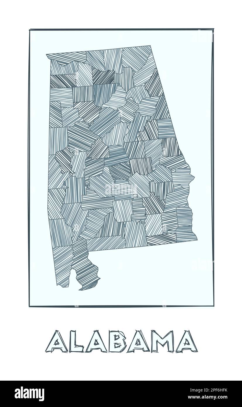 Sketch map of Alabama. Grayscale hand drawn map of the us state. Filled ...
