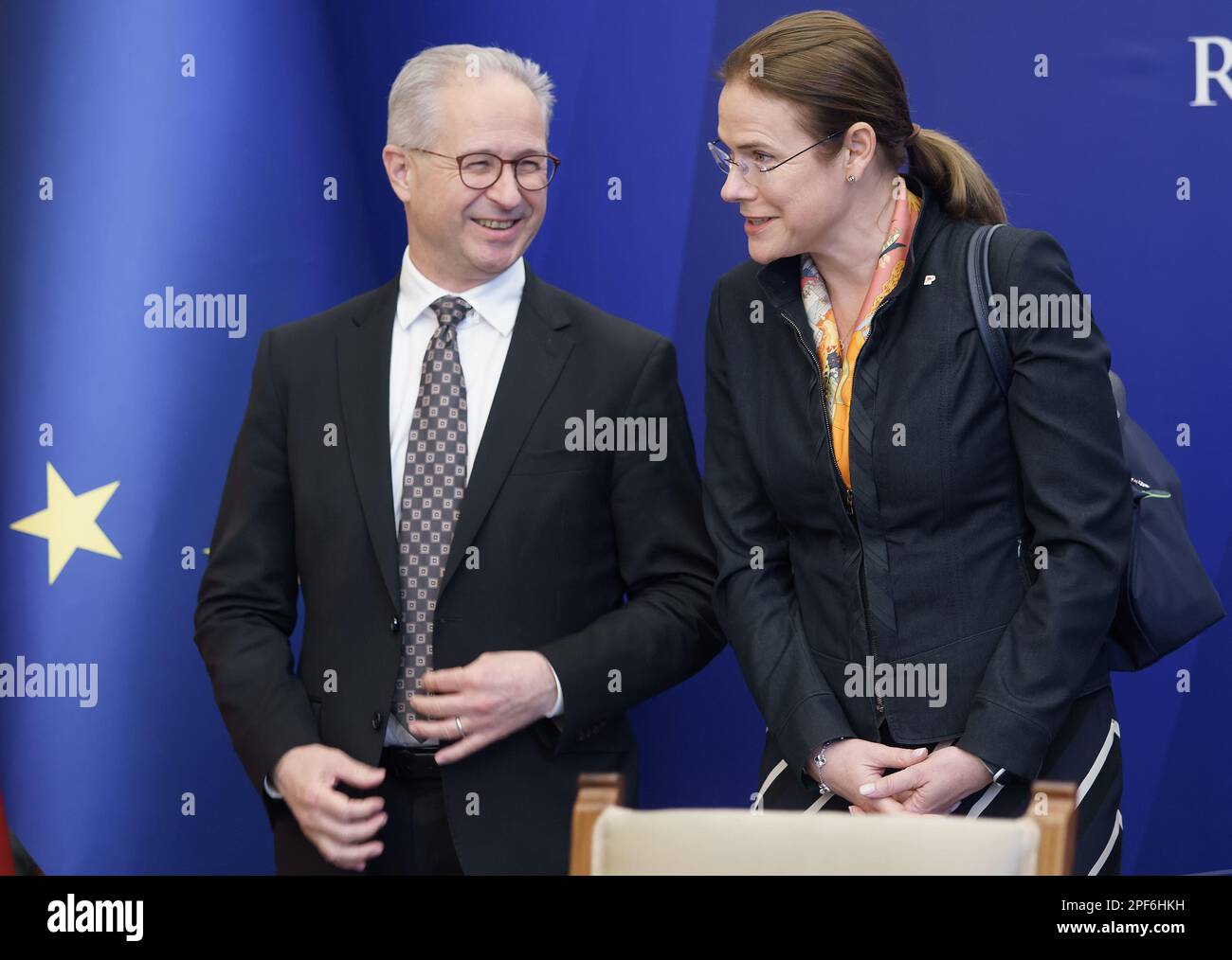 Bucharest, Romania - March 16, 2023: The signing ceremony by OMV Petrom ...