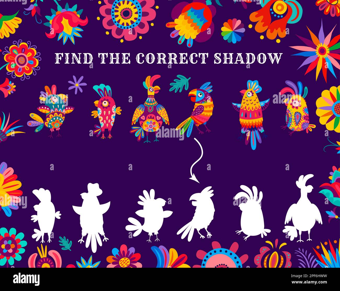 Find the correct shadow of brazilian parrots kids game. Shadow match ...