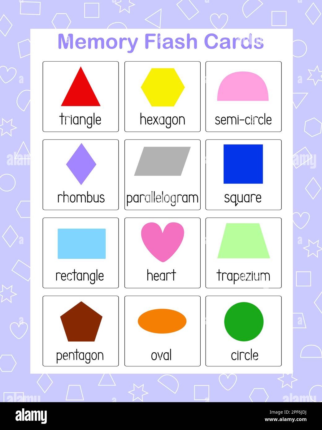 Memory game geometry shapes of different color, English vocabulary ...