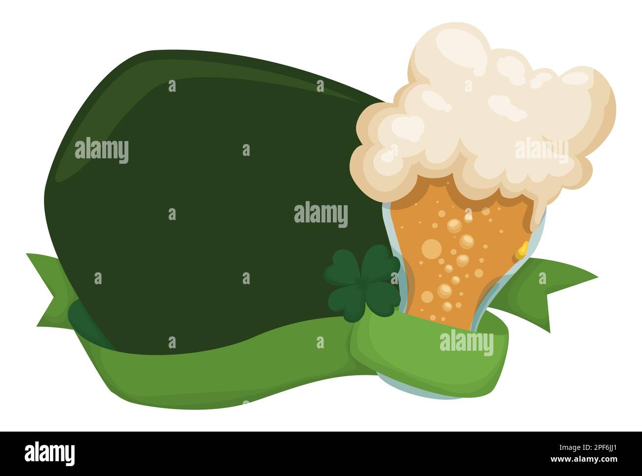 Template with delicious beer served in pilsner glass, four-leaf clover ...