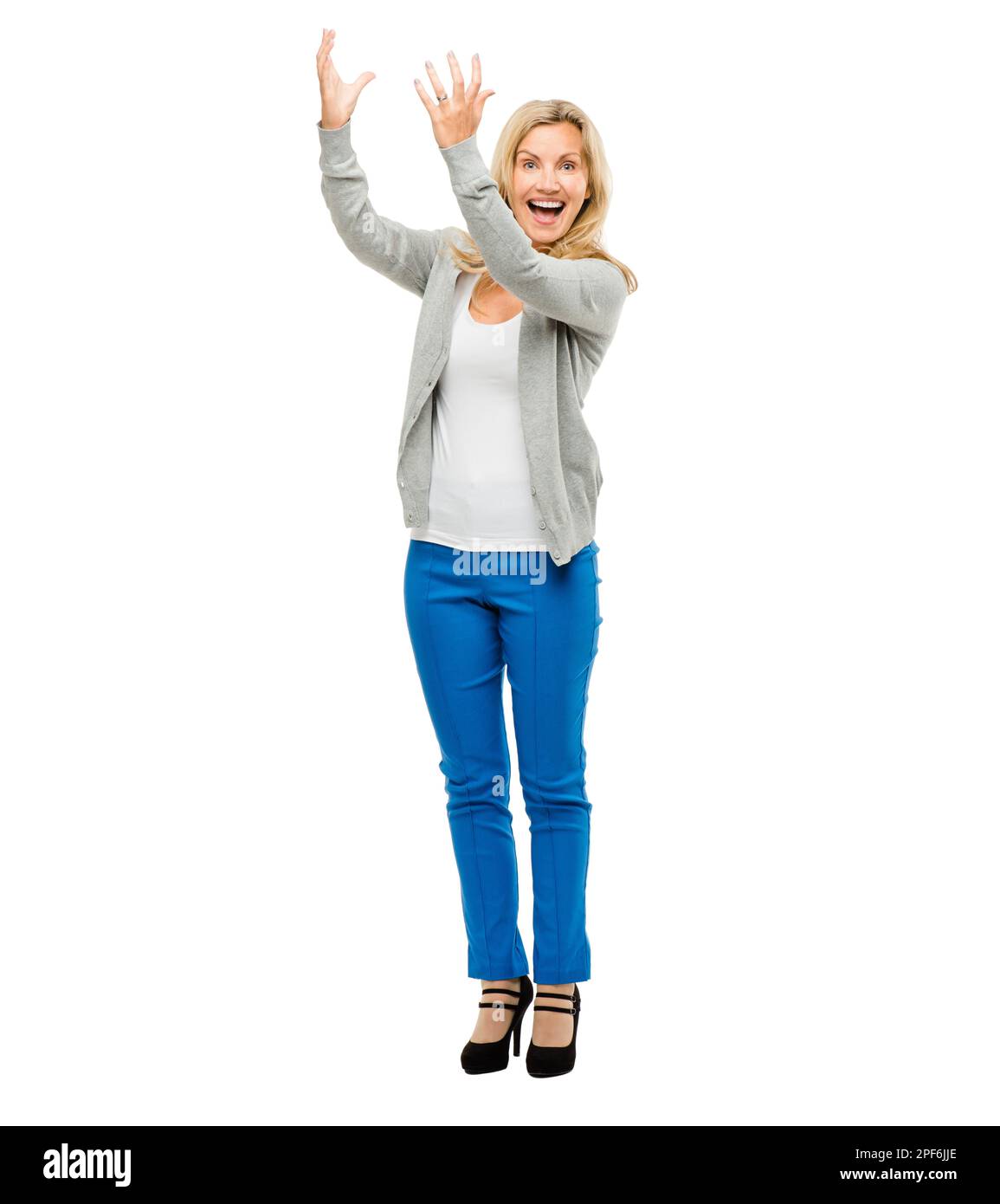 Hooray for Monday. a mature woman looking excited against a studio ...