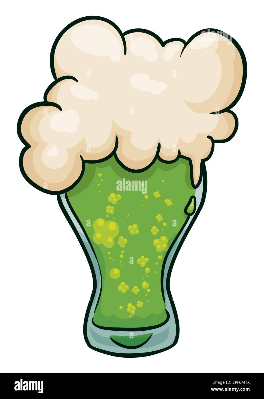 Special green and bubbly beer served in a pilsner glass with foam to ...