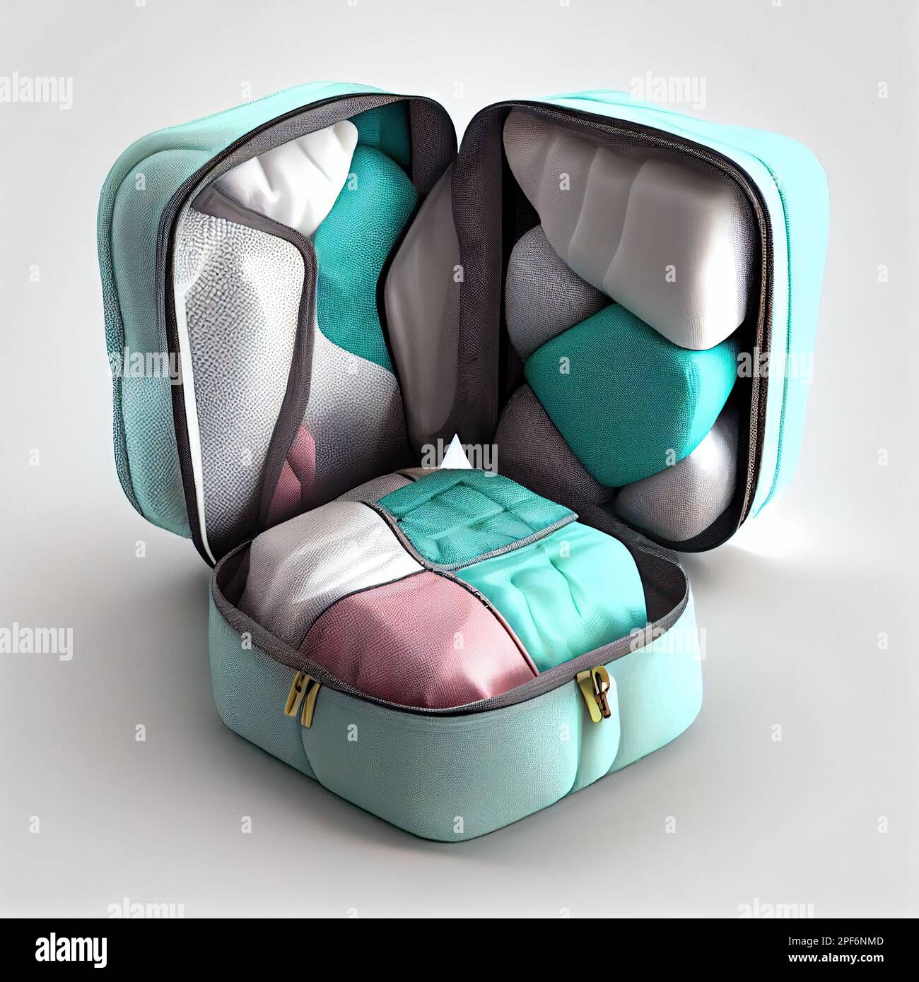 an open suitcase filled with different colored items on a white ...