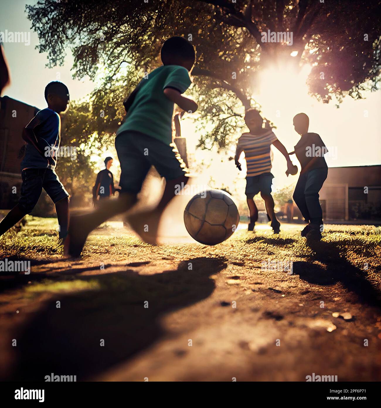 Kids playing soccer sun in sky hi-res stock photography and images - Alamy