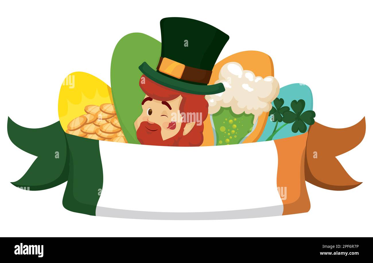 Group of elements to commemorate St. Patrick's Day: Irish tricolour ...