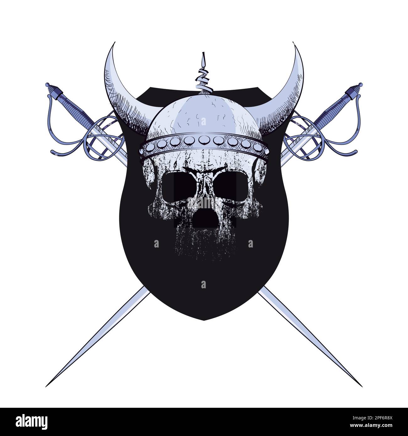 T Shirt Design Of A Shield With Swords And A Viking Skull Vector