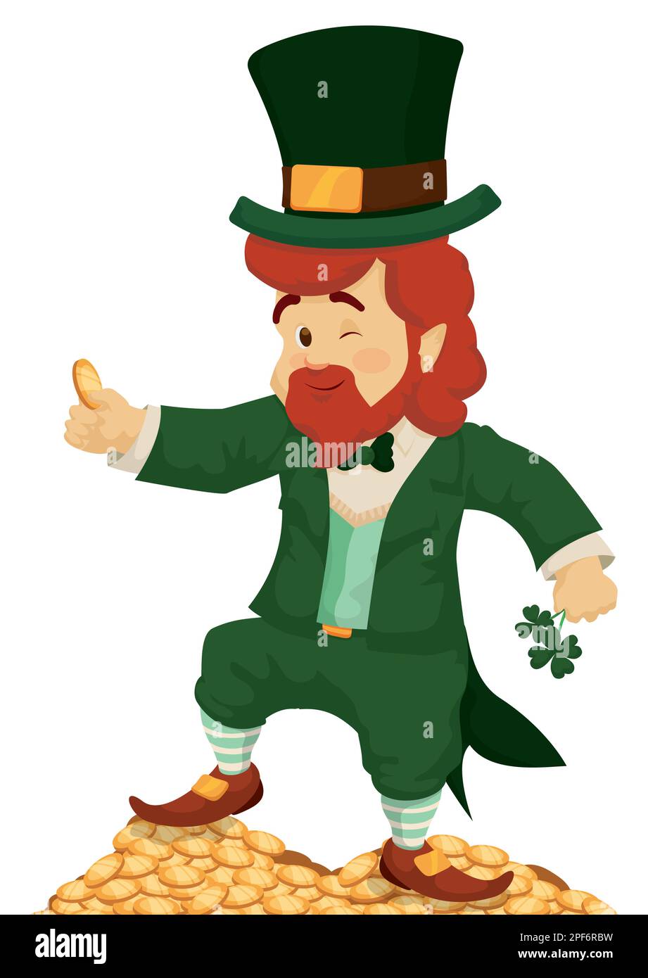 Ginger Leprechaun with winking gesture and traditional green clothes ...