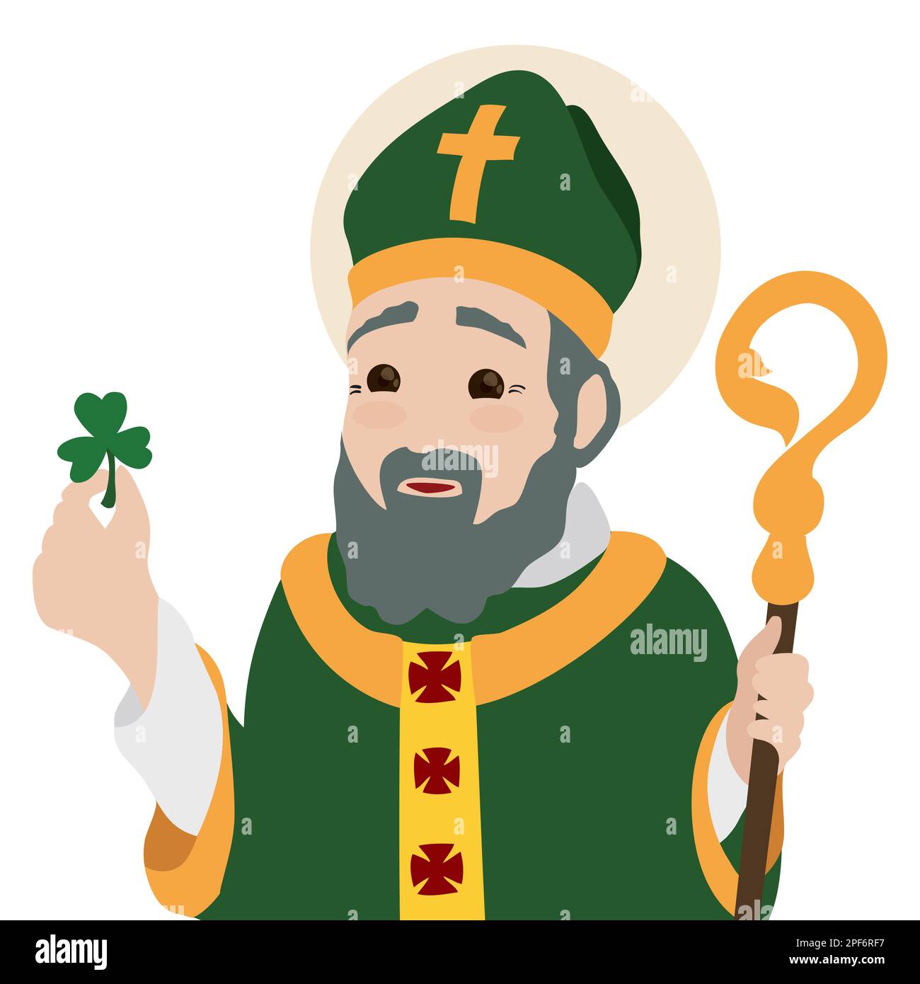 Flat style design of Saint Patrick portrait with shamrock and crosier ...