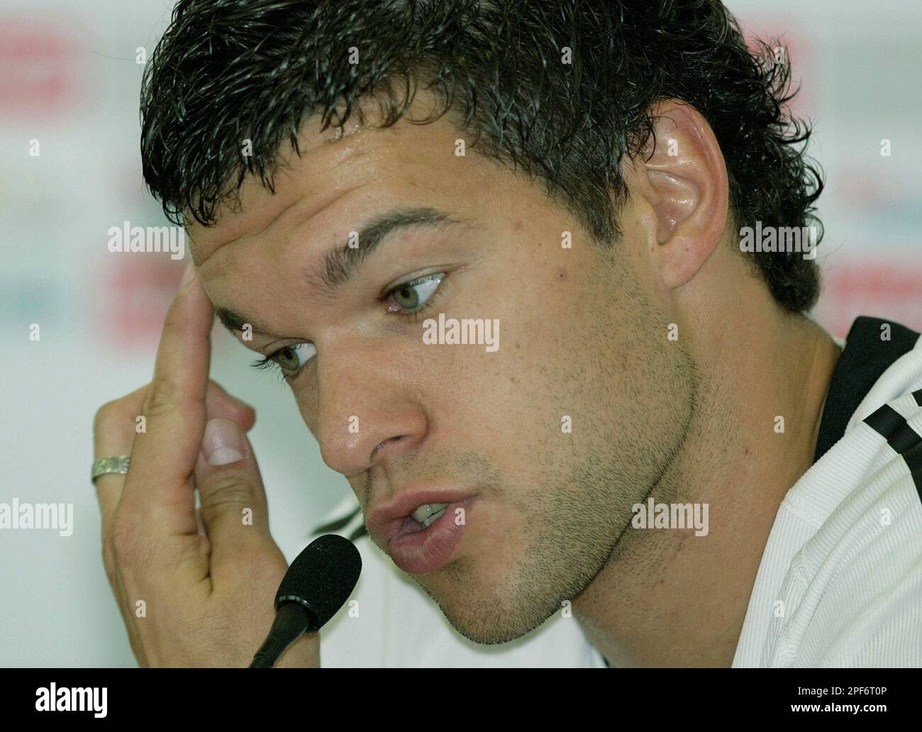 German soccer player Michael Ballack speaks during a during a news ...