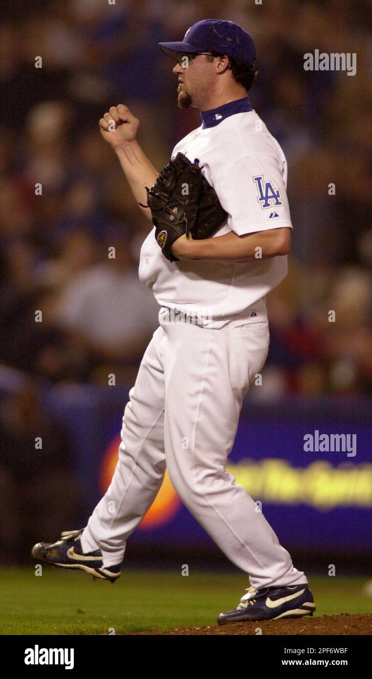 Los Angeles Dodgers relief pitcher Eric Gagne pumps his fist after ...