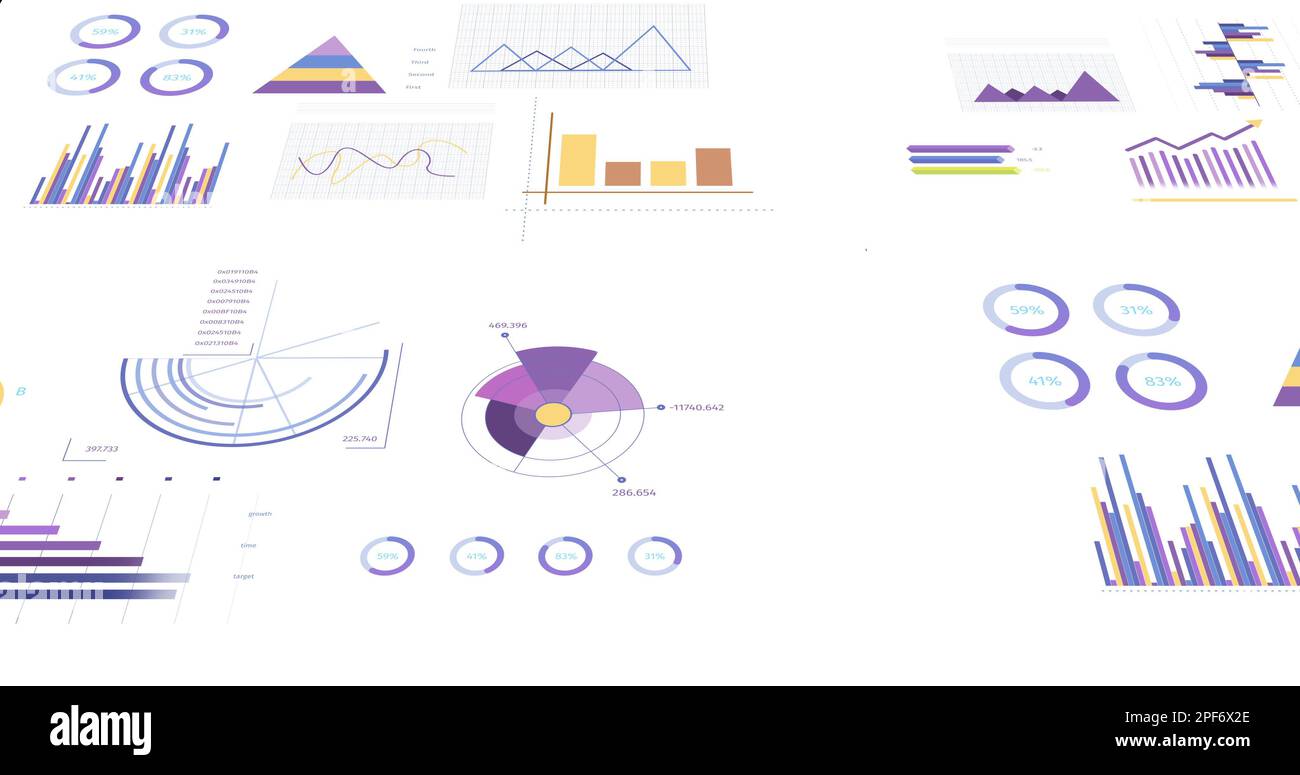 Image of colourful graphs and data processing on white background ...