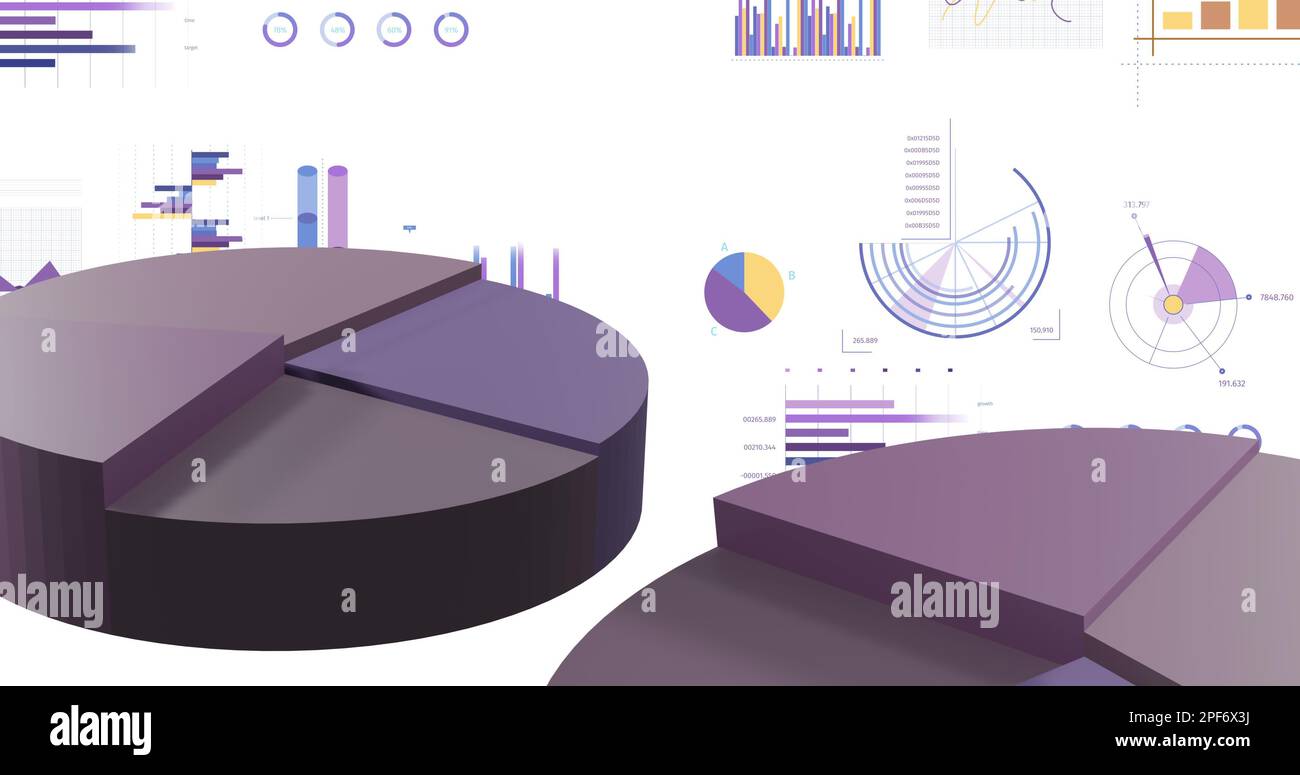 Image of colourful multiple graphs and data processing on white ...