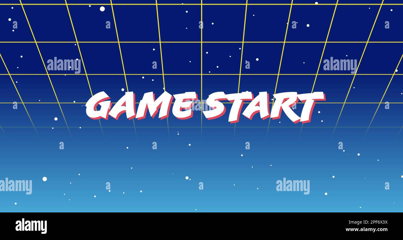 Image of game start text over shapes and spots on blue background Stock ...
