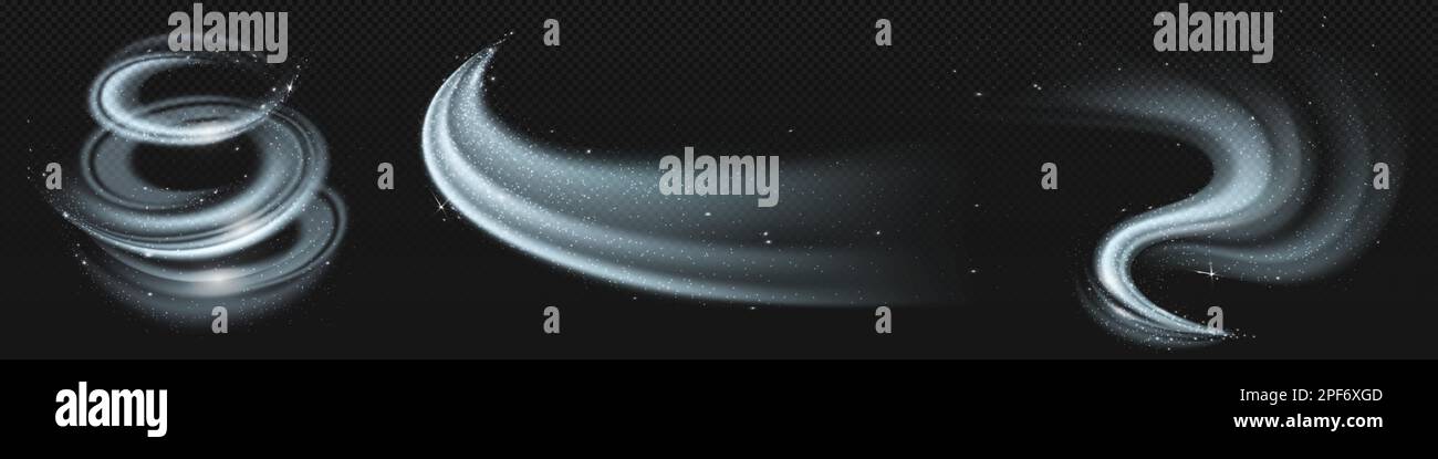 Realistic set of snow storm or wind swirls isolated on transparent ...